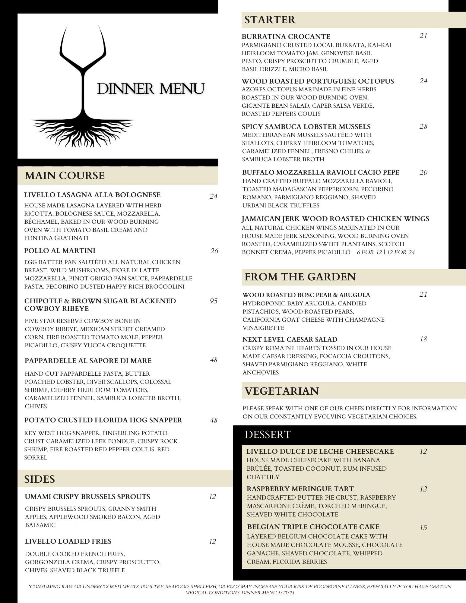 DINNER MENU - Livello