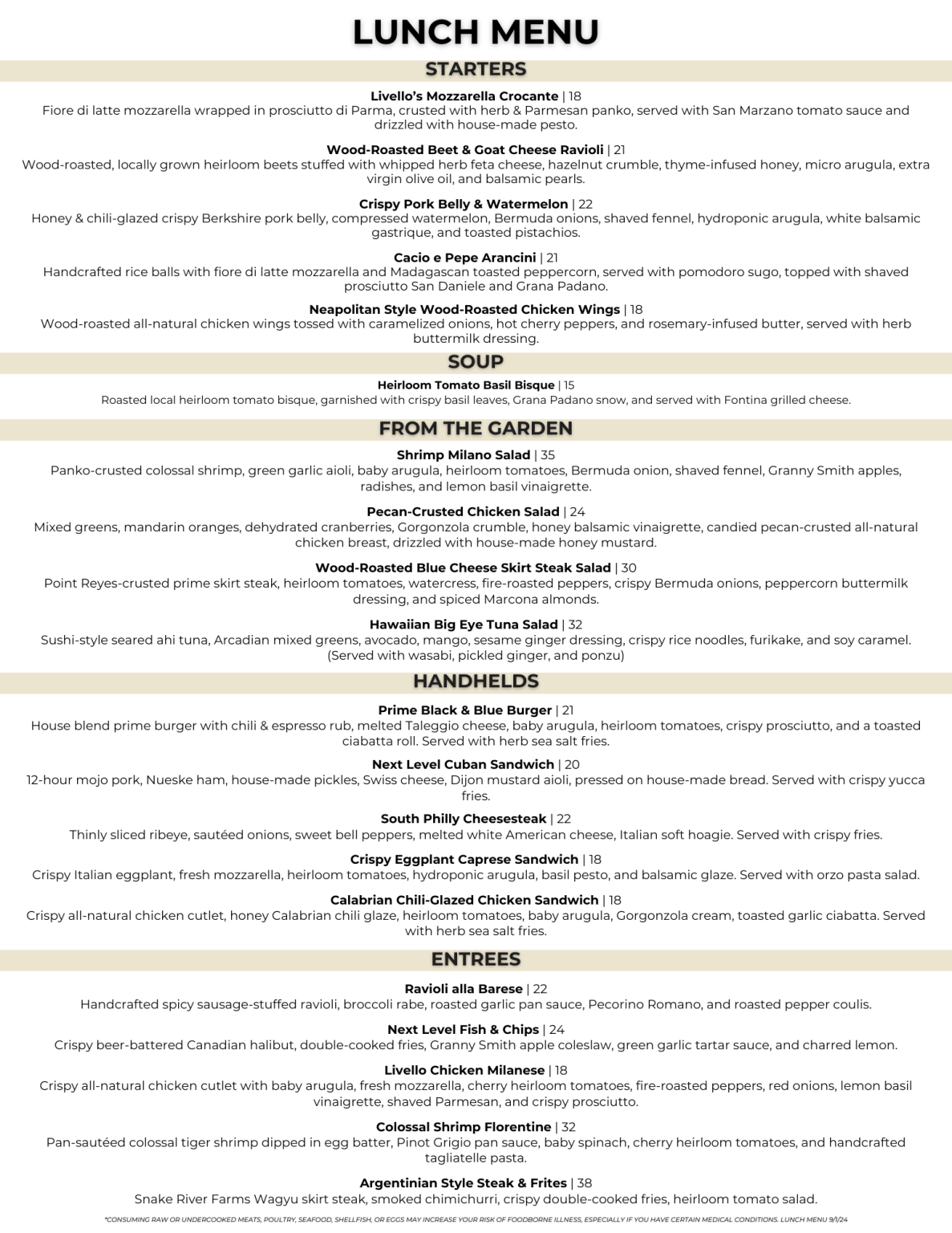 LUNCH MENU - Livello