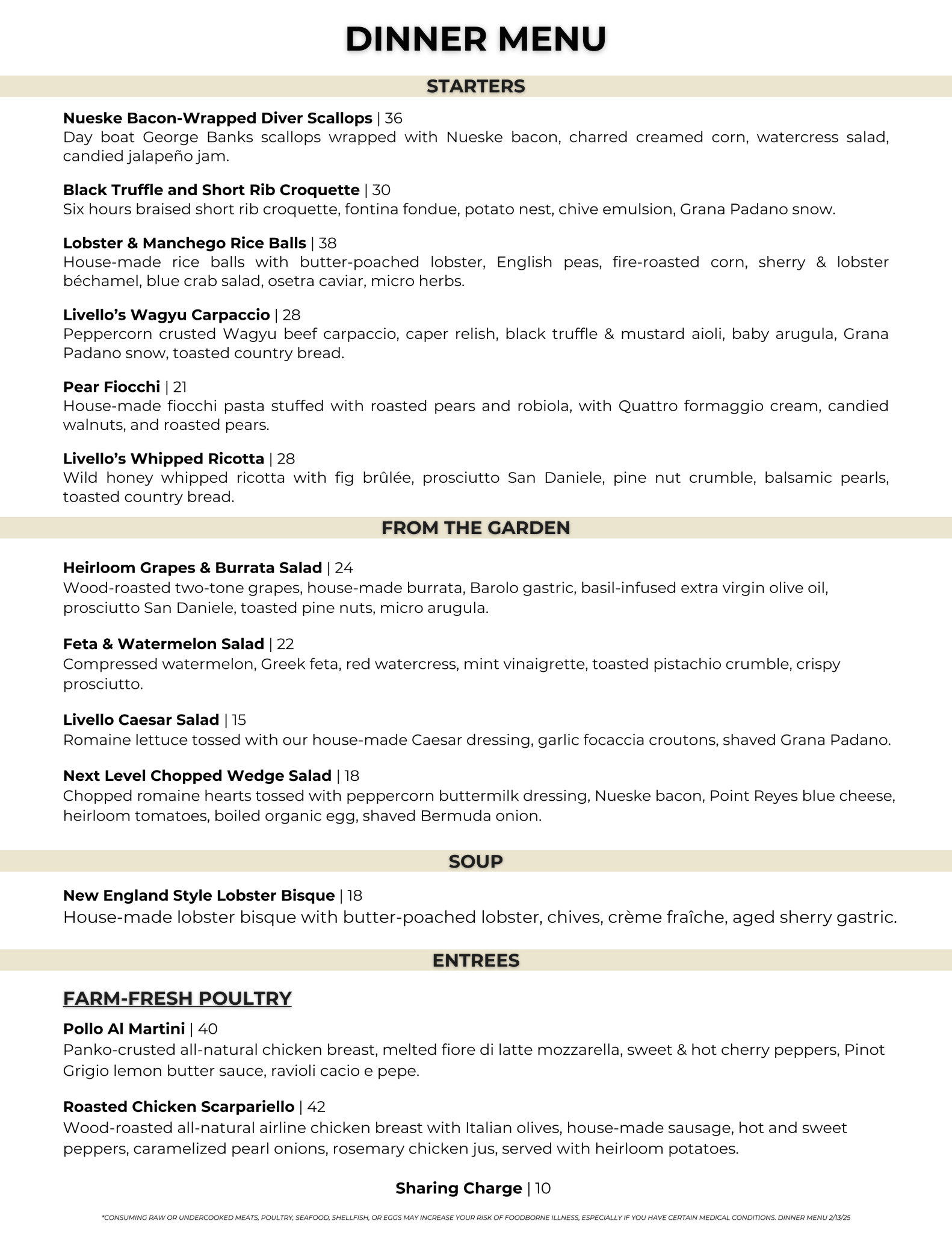 DINNER MENU - Livello